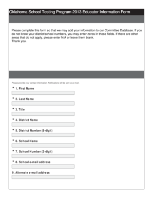 Fillable Online 2013 Educator Information Form PDF - CTB/McGraw-Hill ...