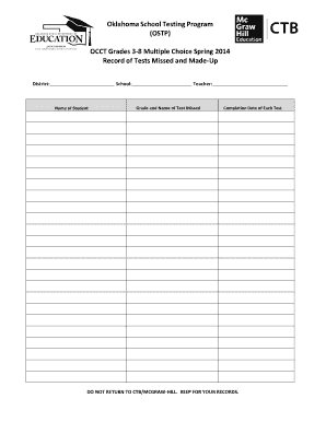 Fillable Online 2014 OK 3-8 MC Record of Tests Missed and Made-Up ...