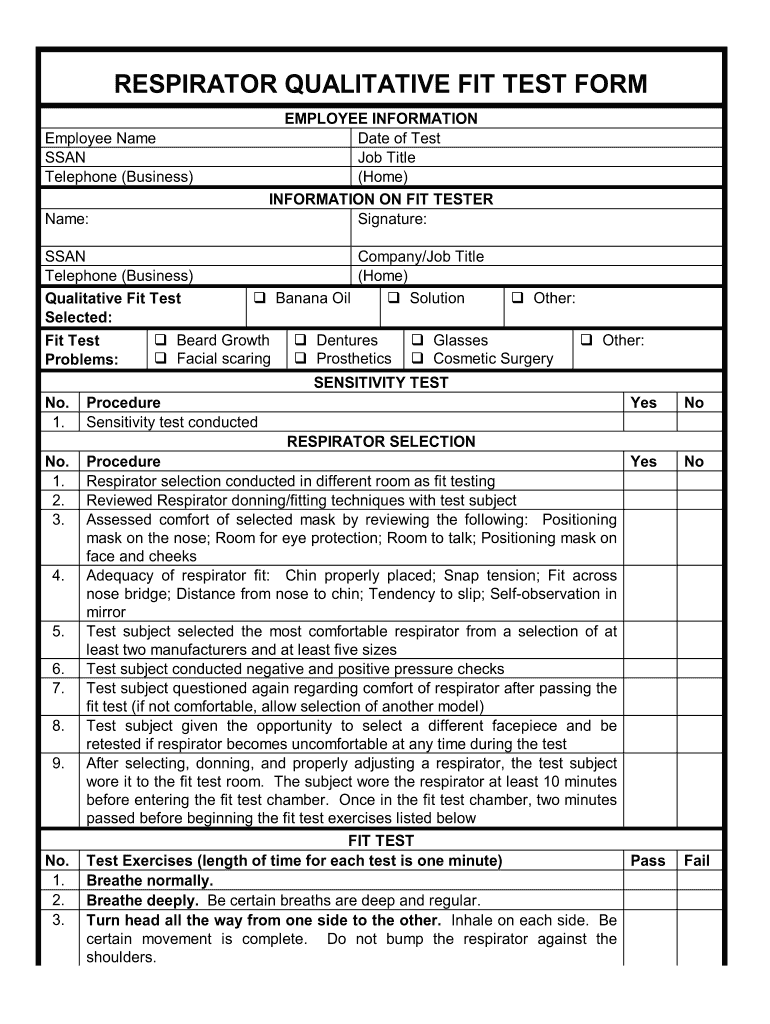 Respirator Fit Test Form Fill Out Sign Online DocHub