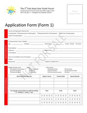 Fillable Online eascongress pemsea Application Form (Form 1) - East ...
