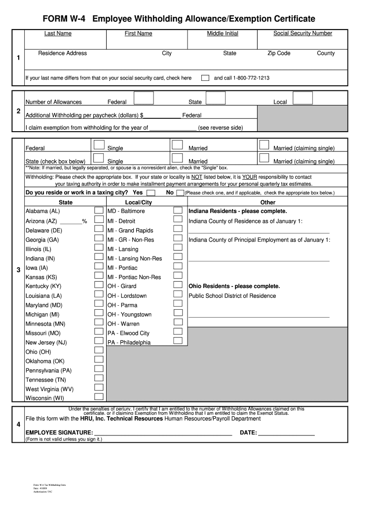 Fillable Online FORM W-4 Employee Withholding Allowance/Exemption ...