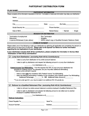 Fillable Online PARTICIPANT DISTRIBUTION FORM - The Vargo Company Fax ...