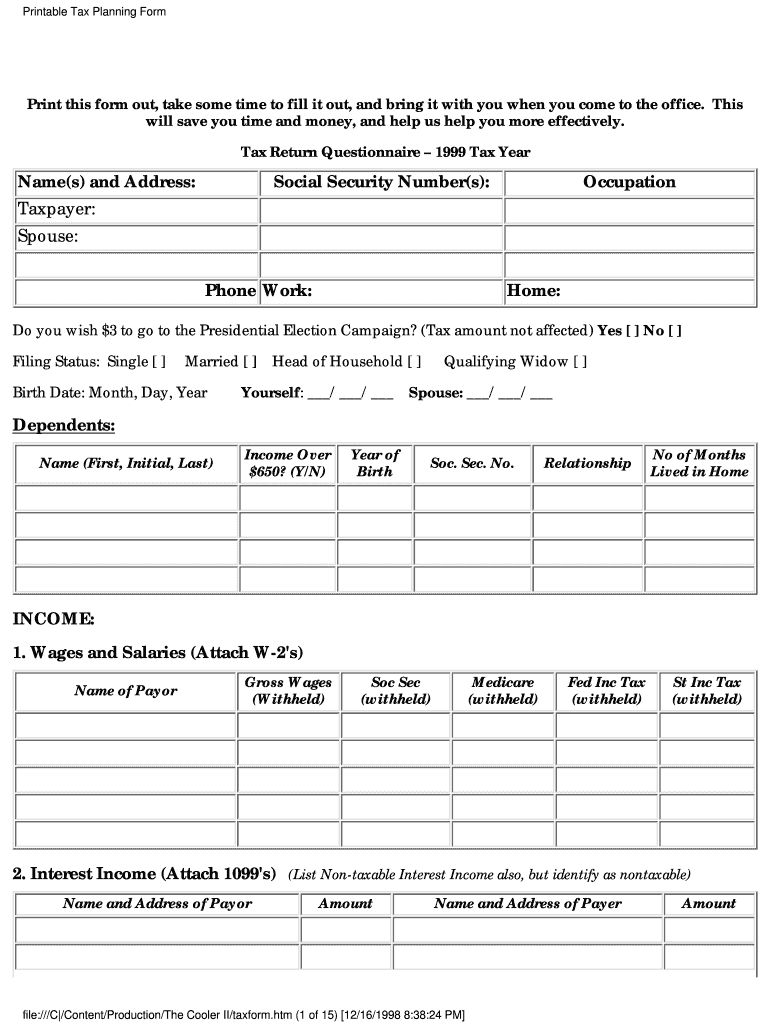 Fillable Online Printable Tax Planning Form - CPA Site Solutions Fax ...