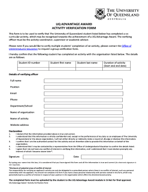 Fillable Online uq edu UQ ADVANTAGE AWARD ACTIVITY VERIFICATION FORM ...