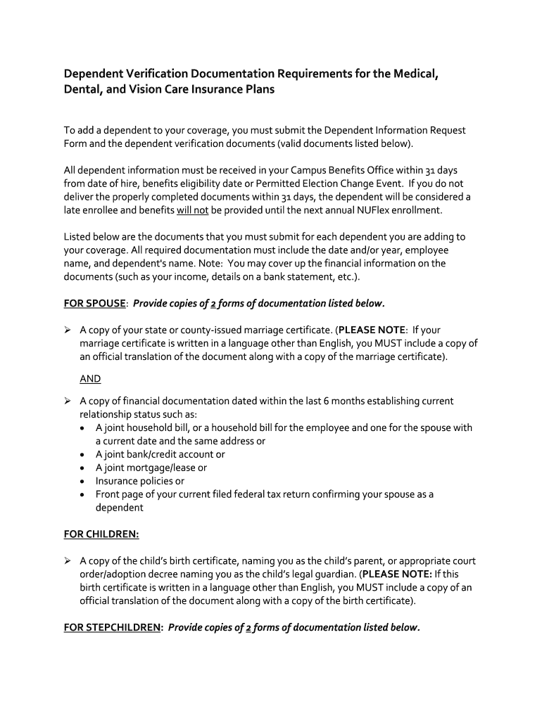 Fillable Online Dependent Verification Documentation Requirements For fillable-online-dependent-verification-documentation-requirements-for