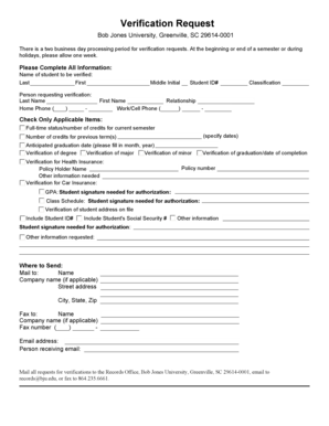 Fillable Online bju Verification Request Form - Bob Jones University ...