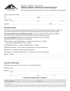 Fillable Online greenriver Enrollment bVerificationb - Green River Community College Fax Email ...