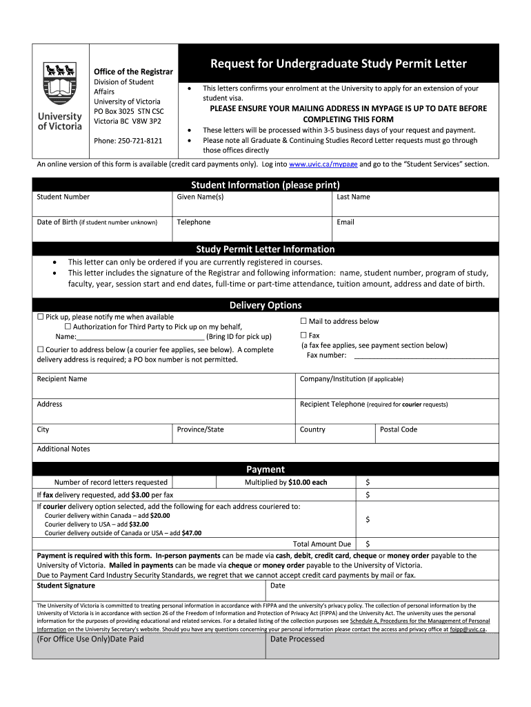 Fillable Online uvic Request for Verification of Enrolment and Study ...