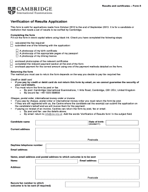 Fillable Online cie org Verification of Results Application - Cambridge ...