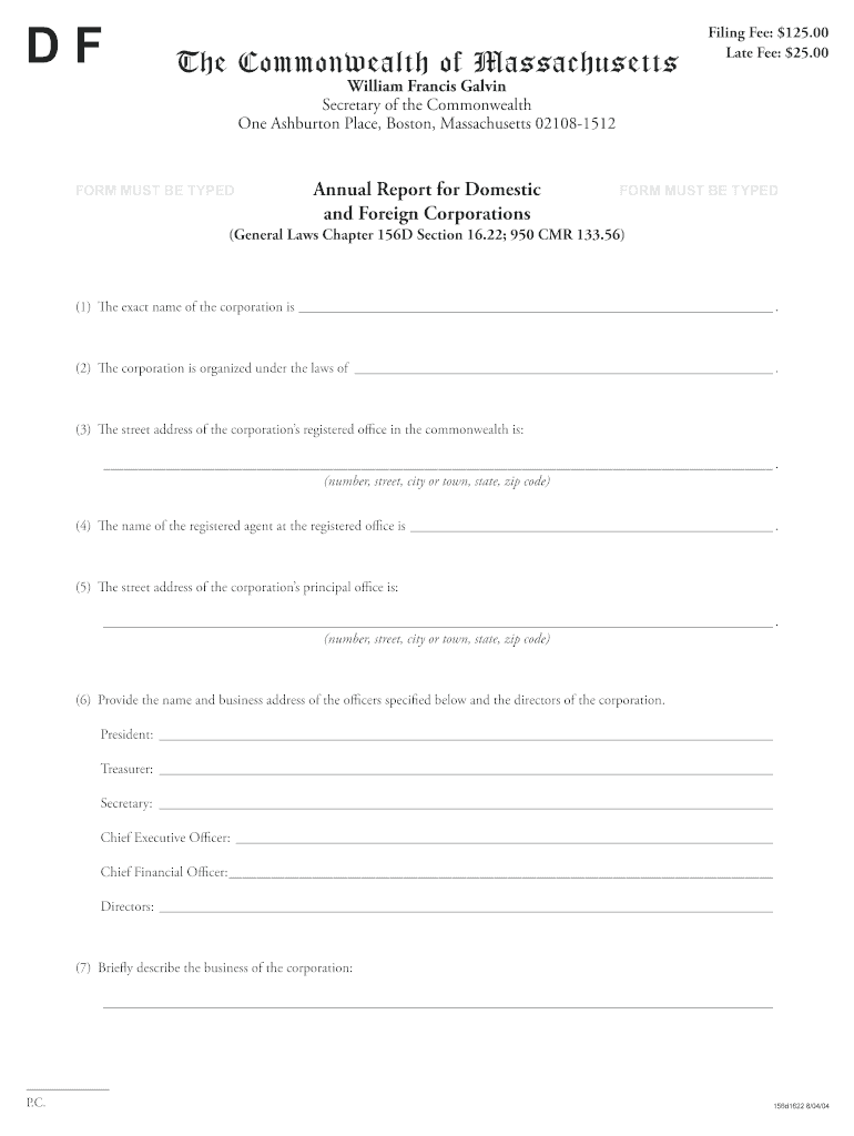 Fillable Online Filing Fee: $125.00 The Commonwealth of Massachusetts ...