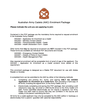 Fillable Online Australian Army Cadets (AAC) Enrolment Package Fax ...