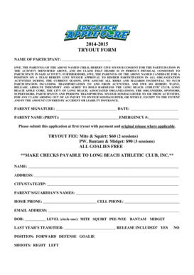 Fillable Online Tryout Form '14-'15 Fax Email Print - pdfFiller