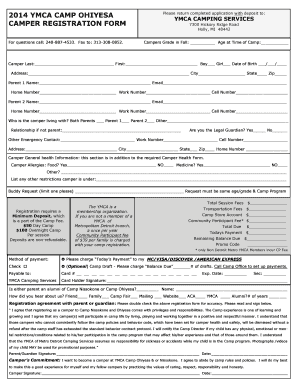 Fillable Online 2014 YMCA CAMP OHIYESA CAMPER REGISTRATION FORM Fax Email Print - pdfFiller