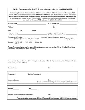 Fillable Online stcloudstate MATH 070 072 Permission Form - St. Cloud ...
