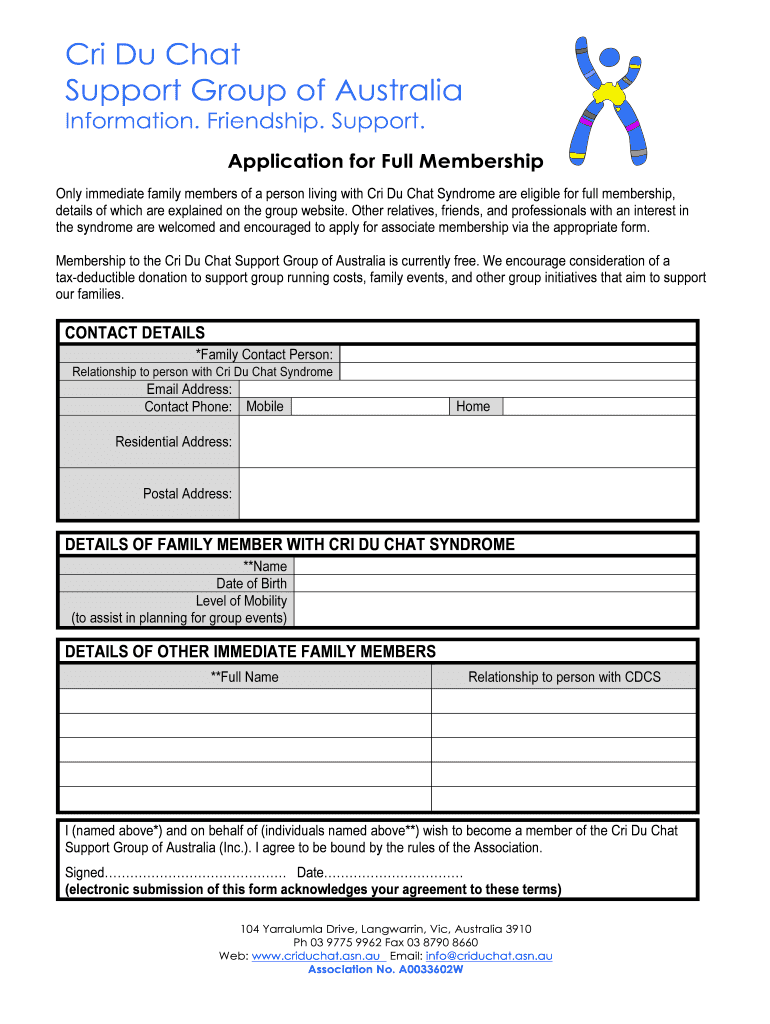 Fillable Online criduchat asn Full Membership Form - Cri Du Chat ...