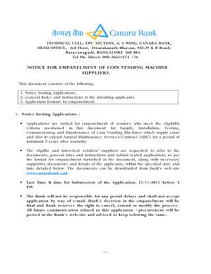 Fillable Online NOTICE FOR EMPANELMENT OF COIN VENDING MACHINE ...