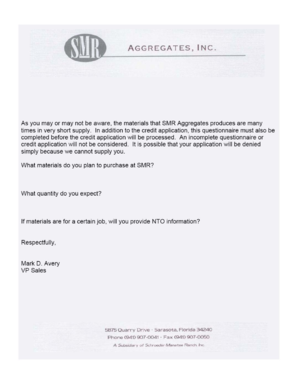 Fillable Online Credit Application - SMR Aggregates Inc. Fax Email ...