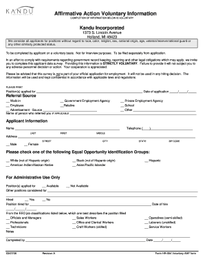 Fillable Online Affirmative Action Voluntary Information Fax Email ...