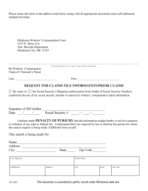 Fillable Online Request for Claims file information or prior claims Fax ...