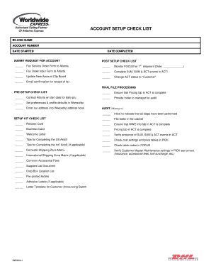 Fillable Online wwex Account Setup Checklist for Reps 20070926v1doc Fax ...