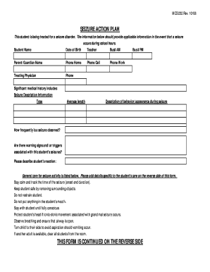 Fillable Online Seizure Action Plan Draft Sept 08xlsx Fax Email Print ...