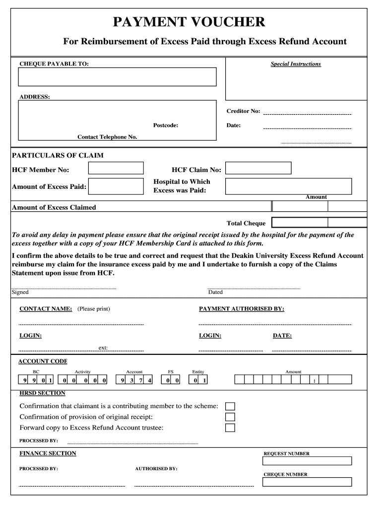 Fillable Online For Reimbursement of Excess Paid through Excess Refund ...