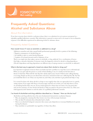 Fillable Online rosecrance If you have concerns about alcohol or ...