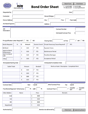 Fillable Online Bond Order Sheet E torsuretyhkmb - HUB HKMB ...