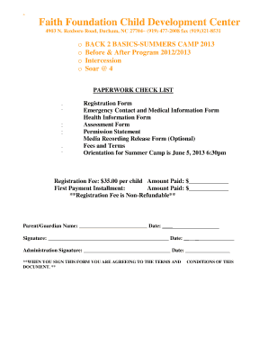 Fillable Online Faith Foundation Child Development Center Fax Email ...