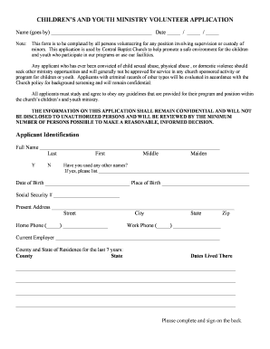 CHILDREN S AND YOUTH MINISTRY VOLUNTEER APPLICATION - Fill and Sign ...