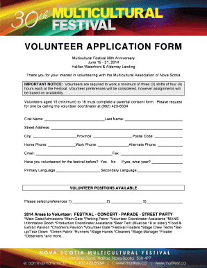 Fillable Online multifest Volunteer application form - Nova Scotia ...