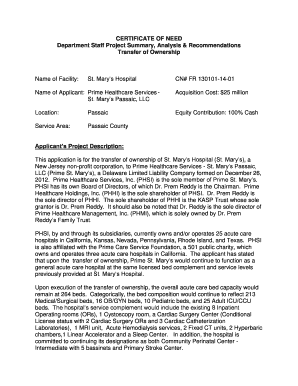 Fillable Online certificate of need - New Jersey bDepartmentb of Health ...