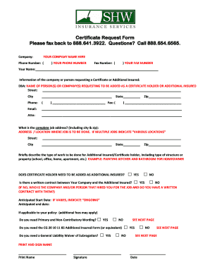 Fillable Online Certificate Request Form Please fax back to 888.641. ...