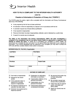 Fillable Online FOIcomplain - Interior Health Authority Fax Email Print ...