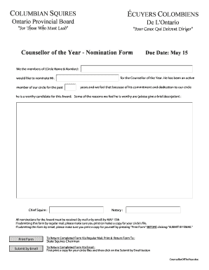 Fillable Online Counsellor of the Year - Nomination Form Due Date: May ...