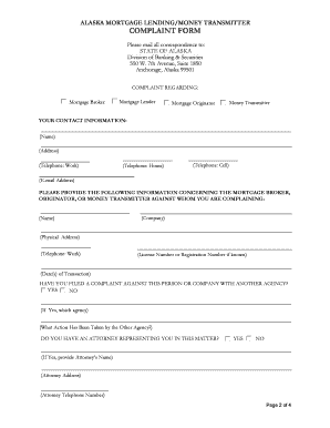 Fillable Online commerce alaska MTG MSB Complaint Form.doc Fax Email ...