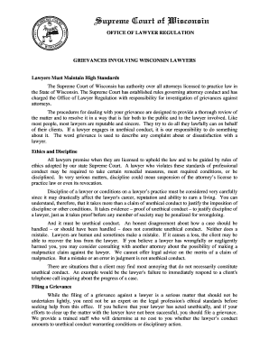Fillable Online GRIEVANCES INVOLVING WISCONSIN LAWYERS Fax Email Print ...