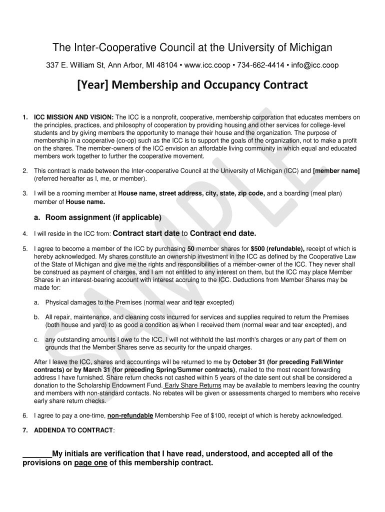 Fillable Online icc Sample copy of the contract - Inter-Cooperative Council - icc Fax Email ...