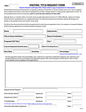 Fillable Online VISITING TITLE REQUEST FORM - ERSO Fax Email Print ...