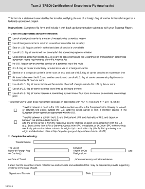 Fillable Online Team 2 ERSO Certification of Exception to Fly America ...