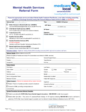 Fillable Online Mental Health Services Referral Form - Eastern ...
