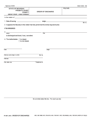 Fillable Online courts mi Order of Discharge - Michigan Courts - State ...