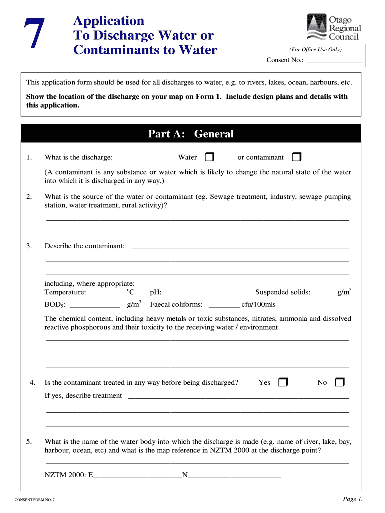 Fillable Online Form 7 - Application to discharge Water or contaminants ...