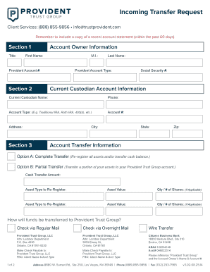 Fillable Online Incoming Transfer Form - Provident Trust Group Fax ...