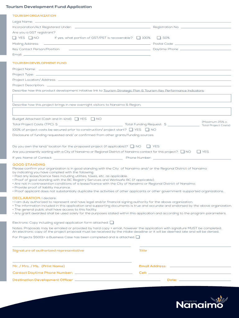 Fillable Online Tourism Development Fund Application - Tourism Nanaimo Fax Email Print - pdfFiller