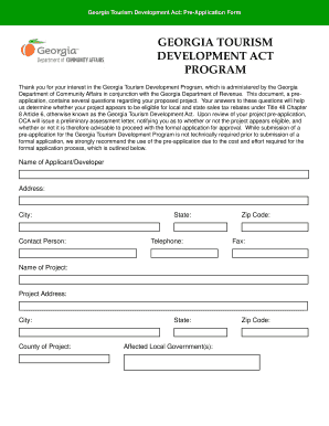 Fillable Online dca state ga PDF Pre Application - Georgia Department ...