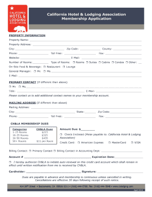 Fillable Online California Hotel & Lodging Association Membership Application Fax Email Print ...