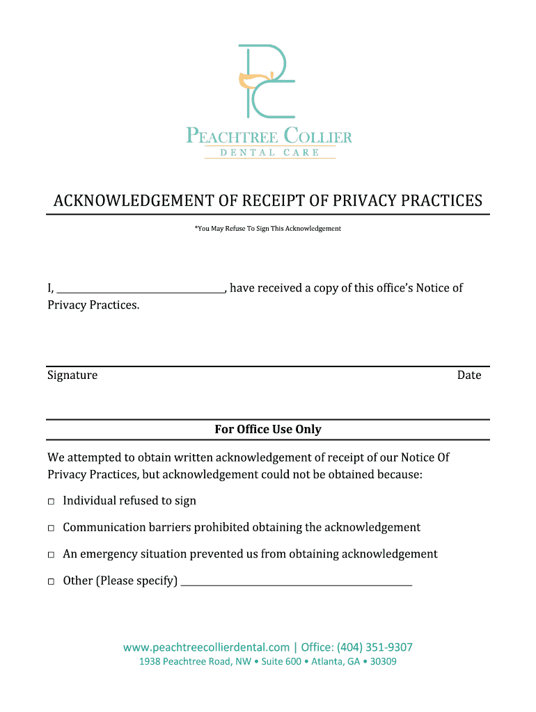 Fillable Online COHEN HIPAA Acknowlege Receipt PRIVACY FORM 2. Single Move fillable Fax Email ...