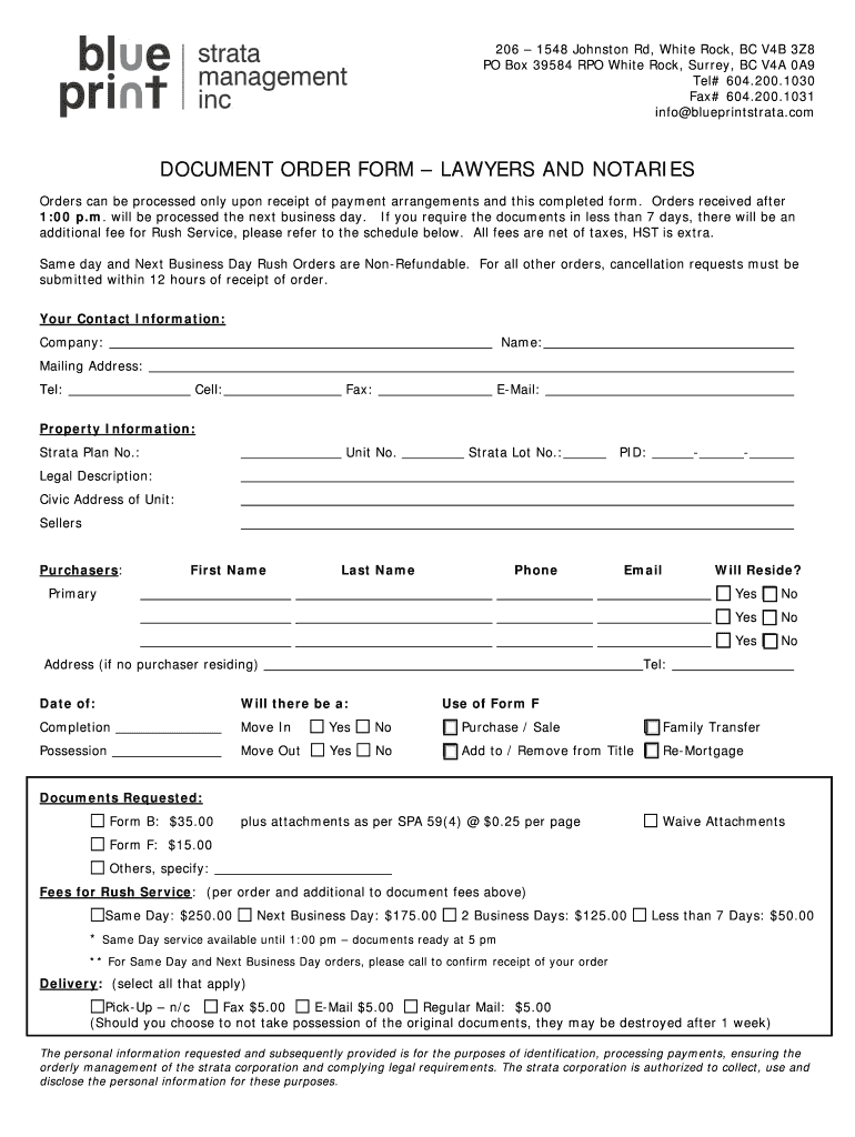 Fillable Online Document order form lawyers and notaries - Blueprint ...