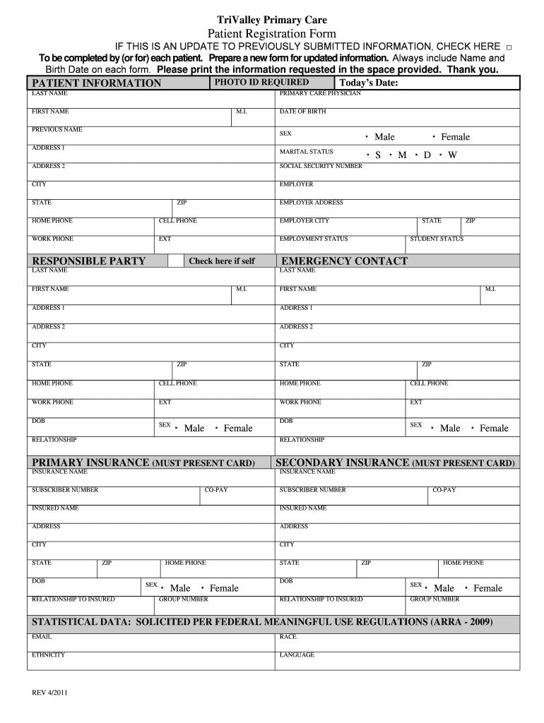 Fillable Online Pediatric Forms Packet - TriValley Primary Care, P.C ...